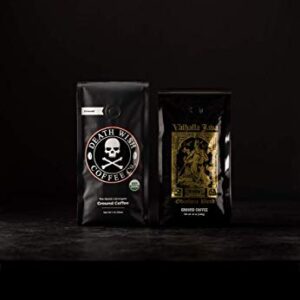 Death Wish Coffee Co. Dark Roast Grounds 16 Oz & Valhalla Java Dark Ground Coffee 12 Oz- Extra Kick of Caffeine in 1 Powerful Bundle - Hardcore Coffee from Arabica & Robusta Beans for Tough Days