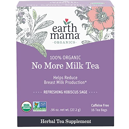 Earth Mama No More Milk Tea | Organic Herbal Tea Bags to Reduce Breast Milk Production, Stop Breastfeeding, & Wean Lactation Naturally, Postpartum Essentials, Decaf Tea With Hibiscus & Sage (16-Count)