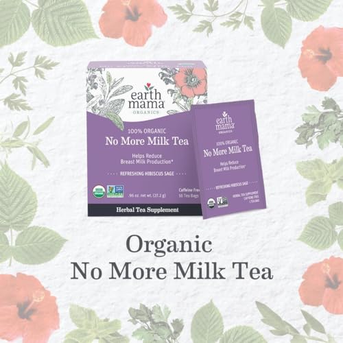 Earth Mama No More Milk Tea | Organic Herbal Tea Bags to Reduce Breast Milk Production, Stop Breastfeeding, & Wean Lactation Naturally, Postpartum Essentials, Decaf Tea With Hibiscus & Sage (16-Count)