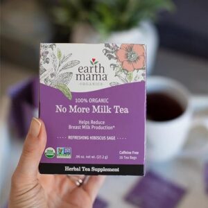 Earth Mama No More Milk Tea | Organic Herbal Tea Bags to Reduce Breast Milk Production, Stop Breastfeeding, & Wean Lactation Naturally, Postpartum Essentials, Decaf Tea With Hibiscus & Sage (16-Count)