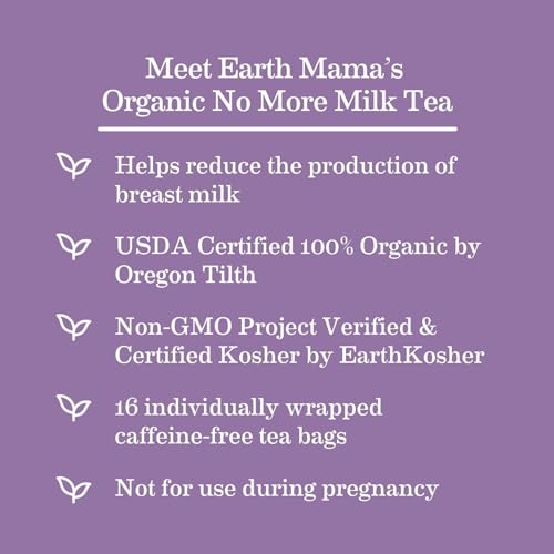 Earth Mama No More Milk Tea | Organic Herbal Tea Bags to Reduce Breast Milk Production, Stop Breastfeeding, & Wean Lactation Naturally, Postpartum Essentials, Decaf Tea With Hibiscus & Sage (16-Count)