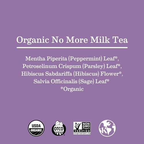 Earth Mama No More Milk Tea | Organic Herbal Tea Bags to Reduce Breast Milk Production, Stop Breastfeeding, & Wean Lactation Naturally, Postpartum Essentials, Decaf Tea With Hibiscus & Sage (16-Count)