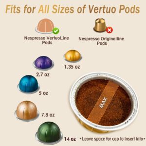 CAPMESSO Reusable Coffee Capsule Lids for Reusable Nespresso Pods Vertuo, Food Grade Silicone Caps for Any Sizes of Refillable Vertuo Pods with Scoop and Brush(3PCS Silicone Caps)