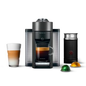 nespresso vertuo coffee and espresso machine by de'longhi with milk frother, 1000 milliliters, graphite metal