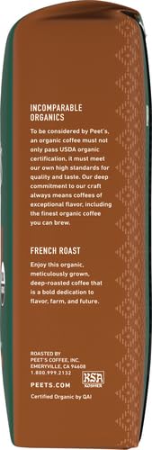 Peet's Coffee, Dark Roast Ground Coffee - Organic French Roast 18 Ounce Bag, USDA Organic