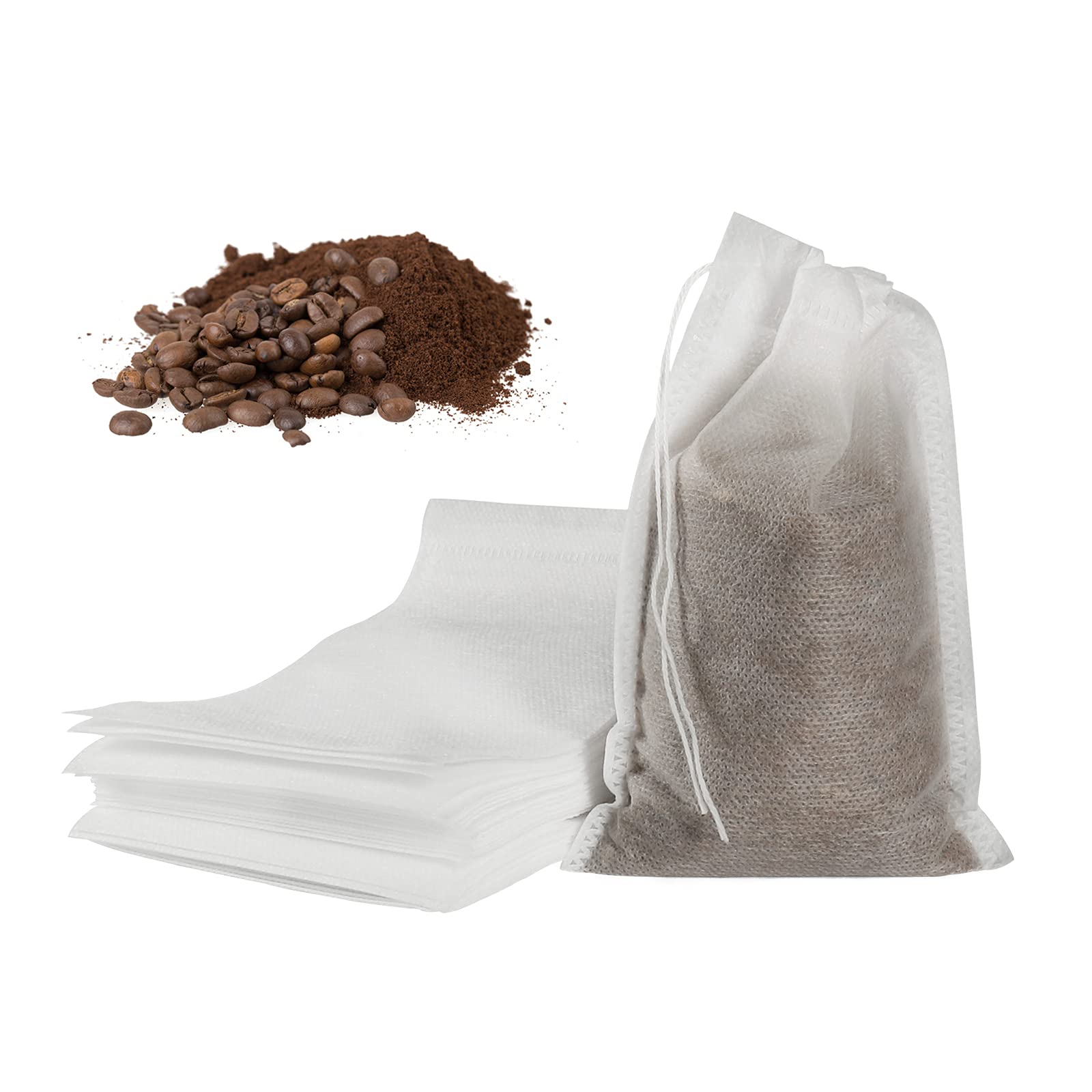 50pcs No Mess Cold Brew Bags, 4x6 inch Disposable Coffee Filter Bag Fine Mesh Brewing Drawstring Pouches for Iced Coffee Hot Tea Herb Spice