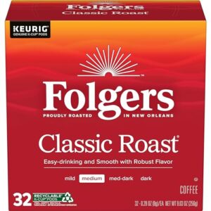 folgers classic roast coffee, medium roast, 32 keurig k-cup pods