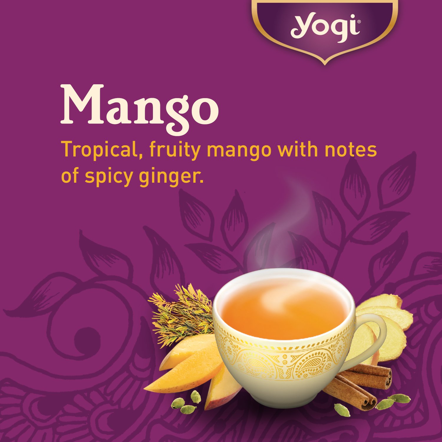 Yogi Tea Mango Ginger Tea - 16 Tea Bags per Pack (4 Packs) - Organic Ginger Root Tea to Support Healthy Digestion - Contains Antioxidants - Includes Cinnamon Bark, Rooibos Leaf, Mango Flavor & More