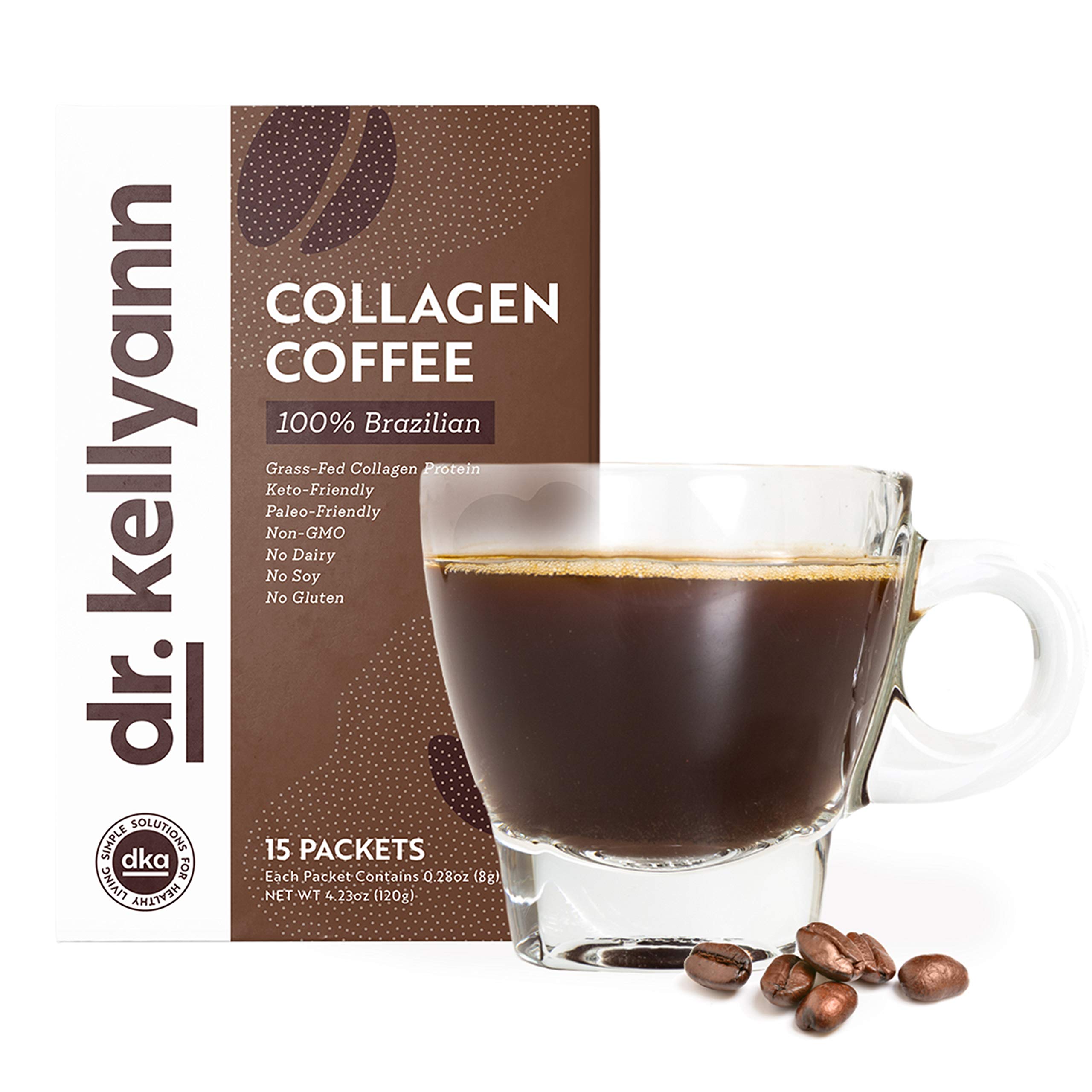 Dr. Kellyann Grass-Fed Collagen Instant Coffee (15 Packets) - Keto & Paleo Friendly - Sugar free, Dairy free, Grain Free - Brazilian Slimming Collagen Coffee-to-Go