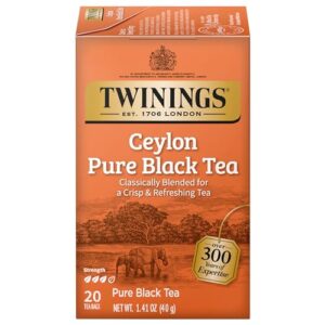 twinings ceylon pure black tea - a crisp, refreshing black tea, formerly orange pekoe, caffeinated tea bags, individually wrapped, 20 count