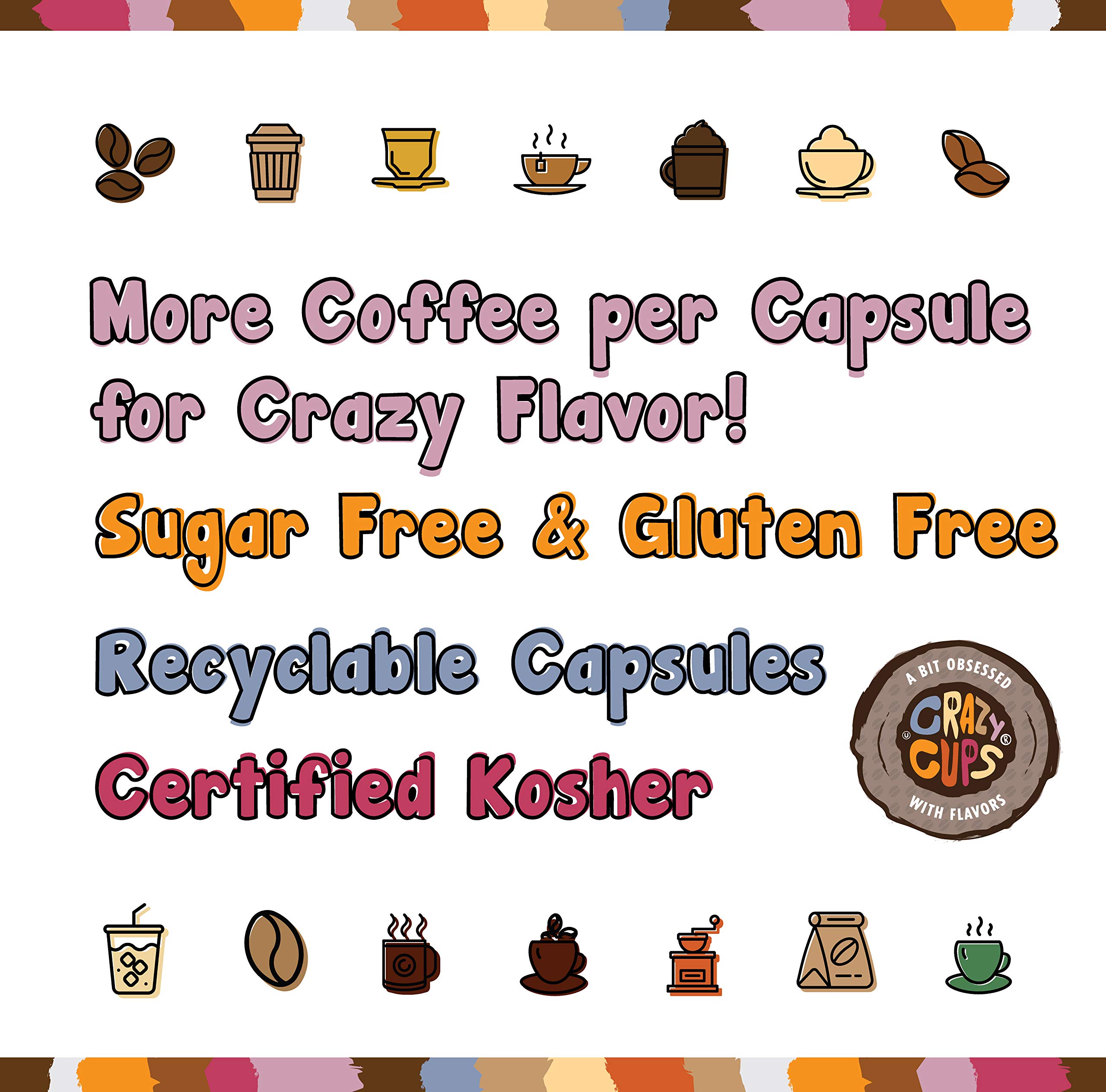 Crazy Cups Flavored Medium Roast Hot or Iced Coffee, Variety Recyclable Pods for Keurig K Cup Brewers, 24 Count