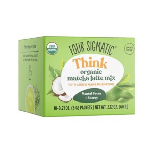 matcha latte mix by four sigmatic | lion’s mane mushroom, organic matcha, maitake & moringa | focus, creativity & productivity support | 20mg caffeine | vegan, gluten-free | 0.21 ounce | pack of 10