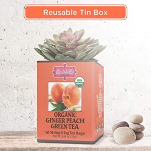 Brew La La Organic Green Tea - Natural Ginger Peach Flavor - 50 Double Chambered Tea Bags - Low Caffeine Tea - USDA Certified Organic - NonGMO - Gluten Free