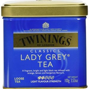 Twinings Lady Grey Loose Leaf Tea, Fragrant, Bright and Light Black Tea Infused with Orange, Lemon, and Bergamot Flavors, Aromatic and Flavorful Blend, 3.53 Oz