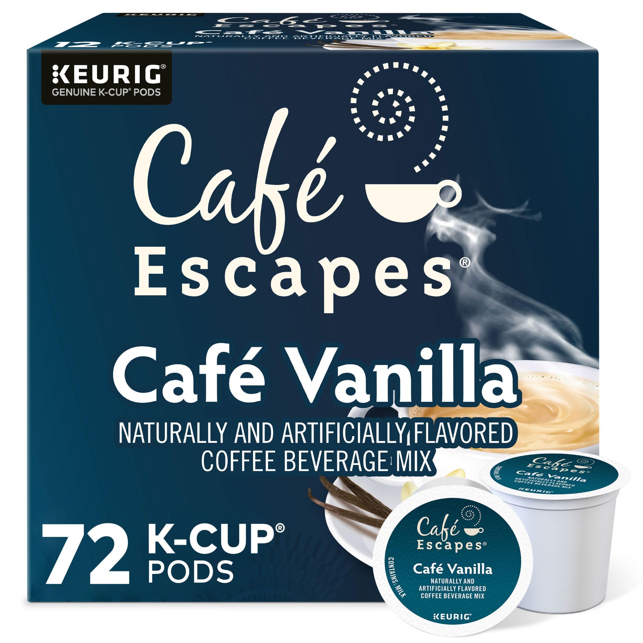 Cafe Escapes Cafe Vanilla Keurig Single-Serve K-Cup Pods, 72 Count (6 Packs of 12)