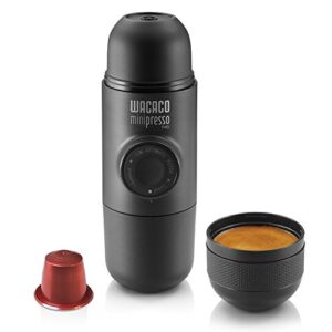 wacaco minipresso ns, portable espresso machine, compatible nespresso original capsules and compatibles, travel coffee maker, manually operated from piston action