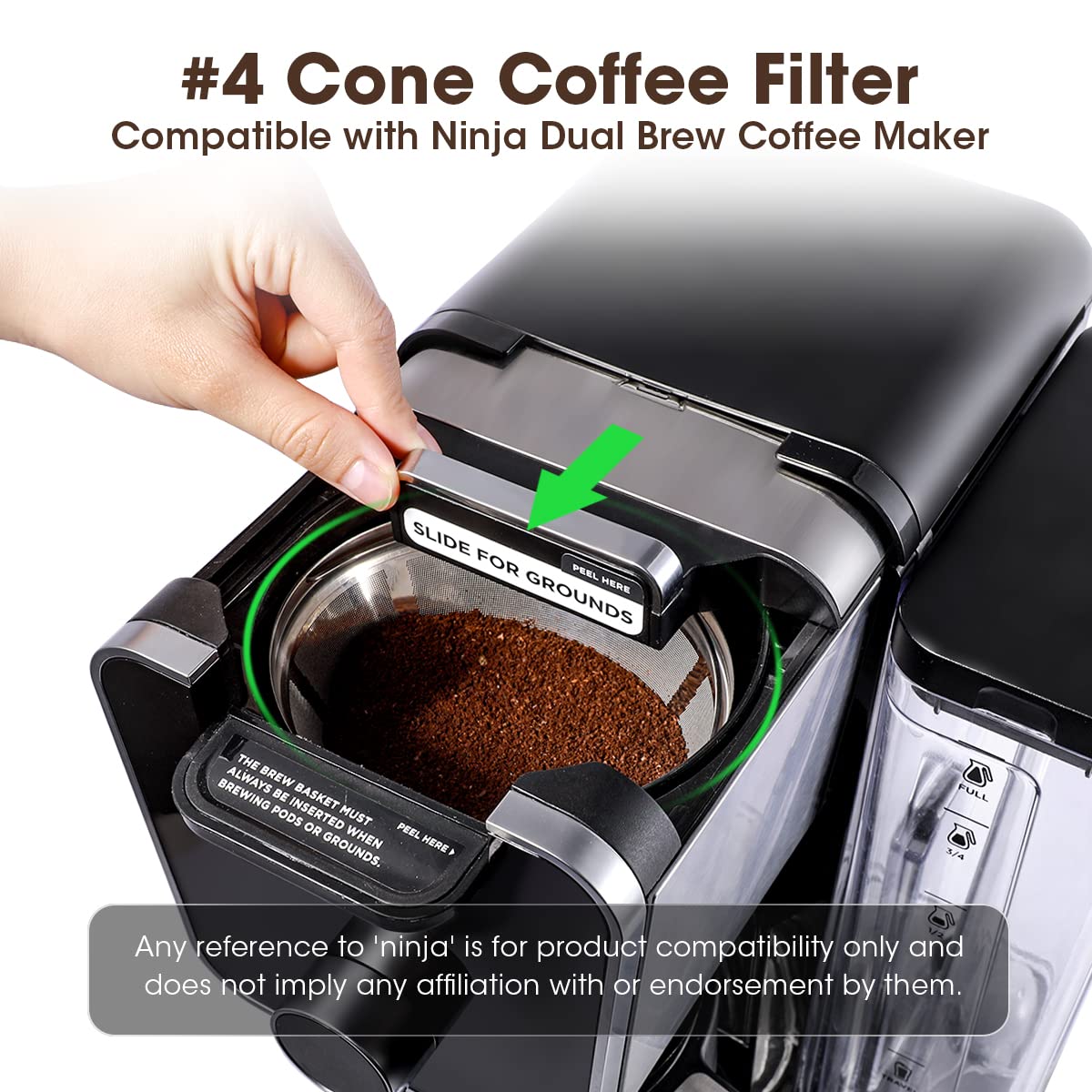 Aieve Reusable Coffee Filter Compatible with Ninja Dual Brew Pro Coffee Maker CFP301 CFP201 CFN601, Coffee Filters #4 Permanent Cone Coffee Basket