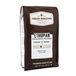 fresh roasted coffee, ethiopian yirgacheffe kochere, 2 lb (32 oz), medium roast, kosher, whole bean