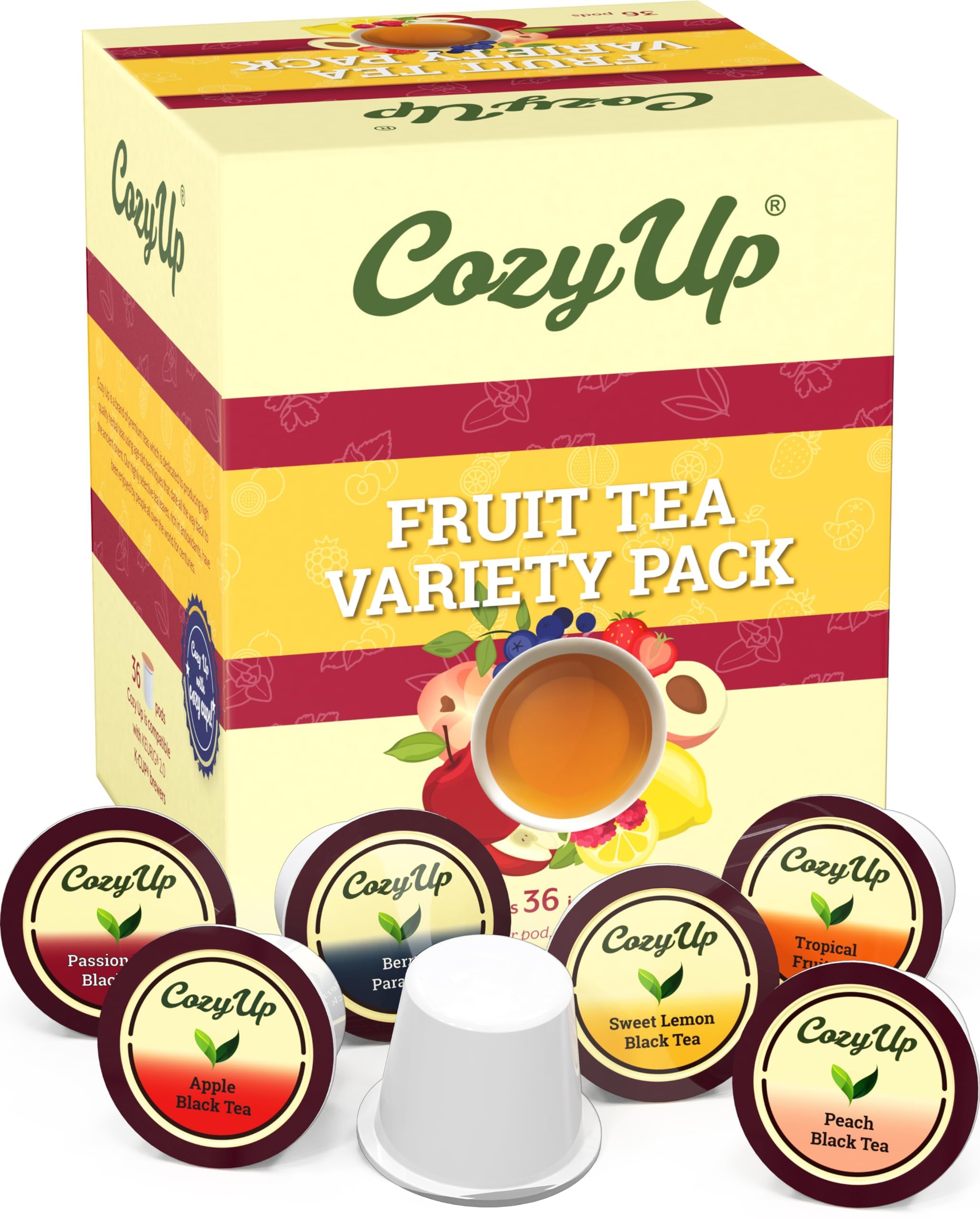 Cozy Up | 6 Flavors | Variety Fruit Tea Sampler Pack | Compatible with Keurig K-Cup Brewers | Multiple Flavors | 36-Count |