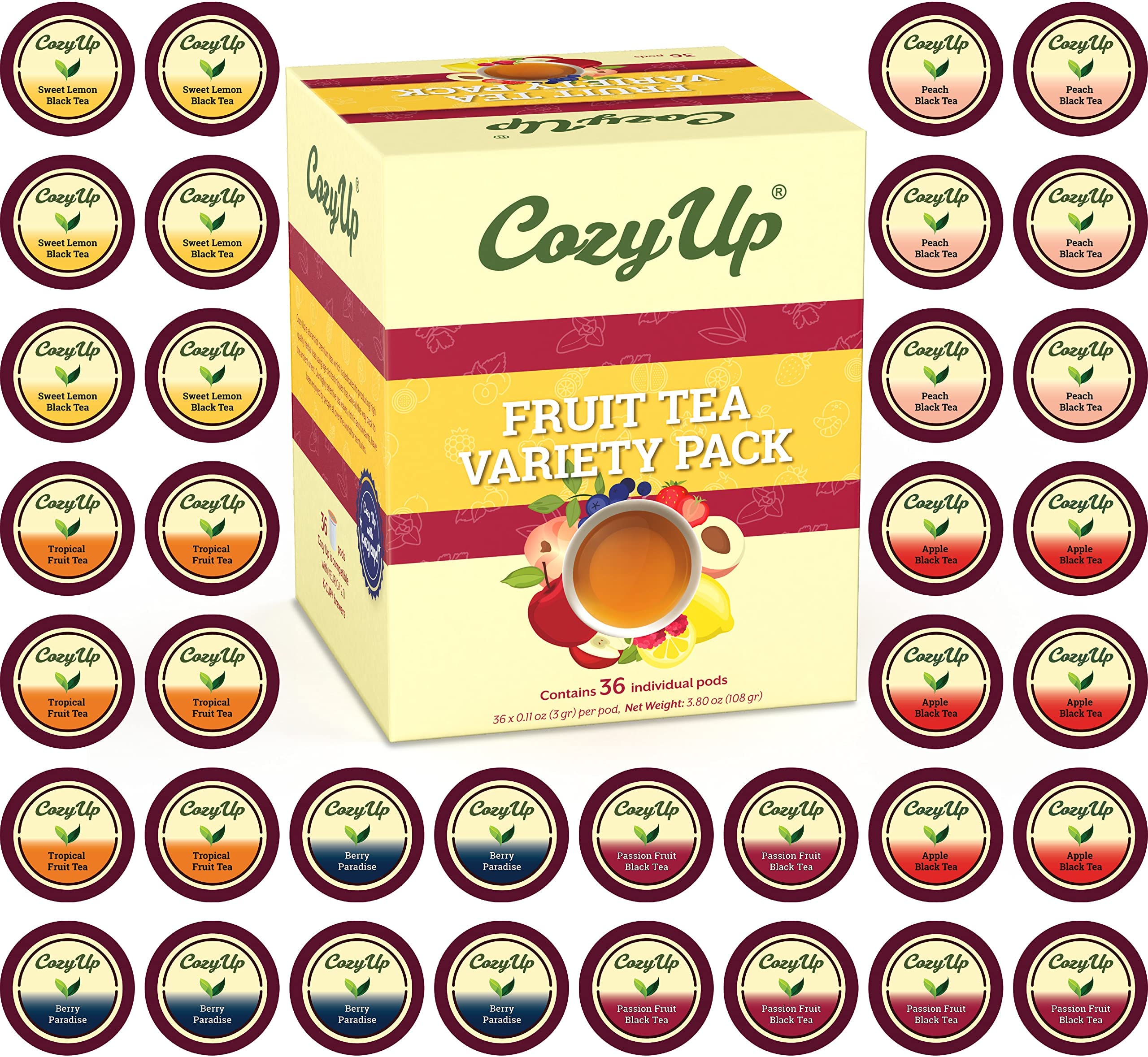 Cozy Up | 6 Flavors | Variety Fruit Tea Sampler Pack | Compatible with Keurig K-Cup Brewers | Multiple Flavors | 36-Count |