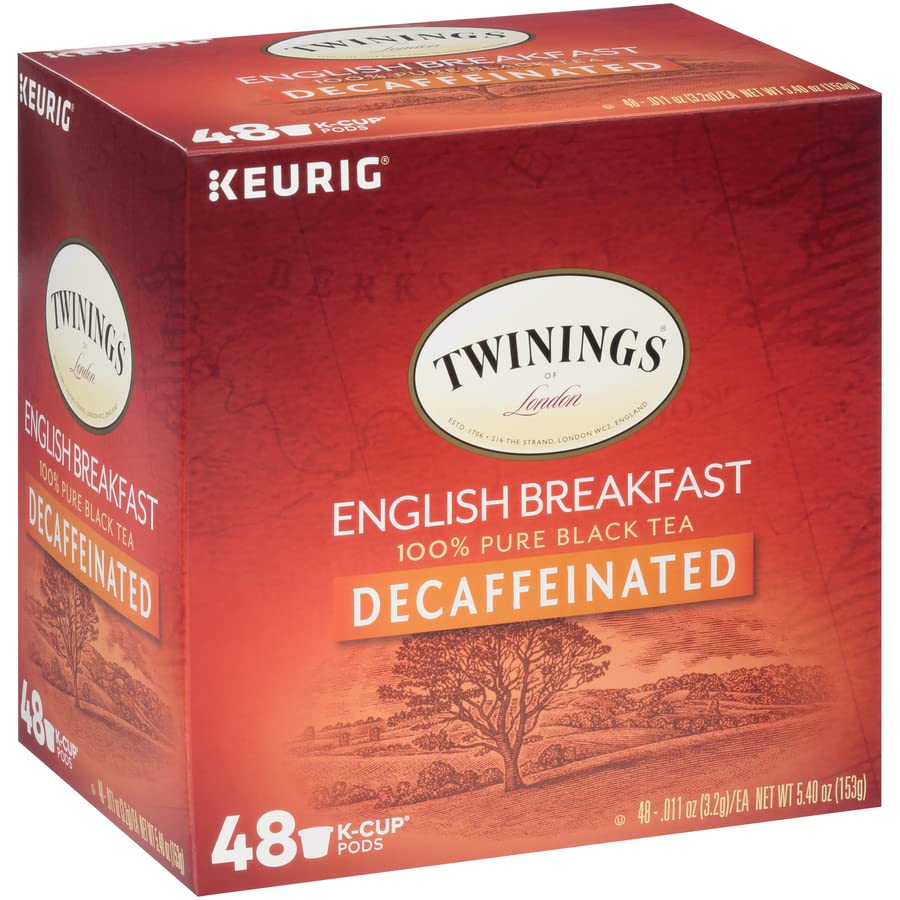 Twinings Decaf English Breakfast Tea K-Cup Pods for Keurig, Naturally Decaffeinated Black Tea, Smooth, Flavourful, Robust, 48 Count