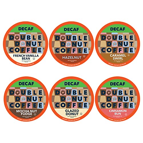 Decaf Flavored Coffee Variety Pack - 6 Traditional Flavors (Caramel Swirl, Hazelnut, Glazed Donut, Mocha Nut Fudge, Vanilla Bean, and Cinnamon Bun) for Keurig K Cups Coffee Makers - 72 Count