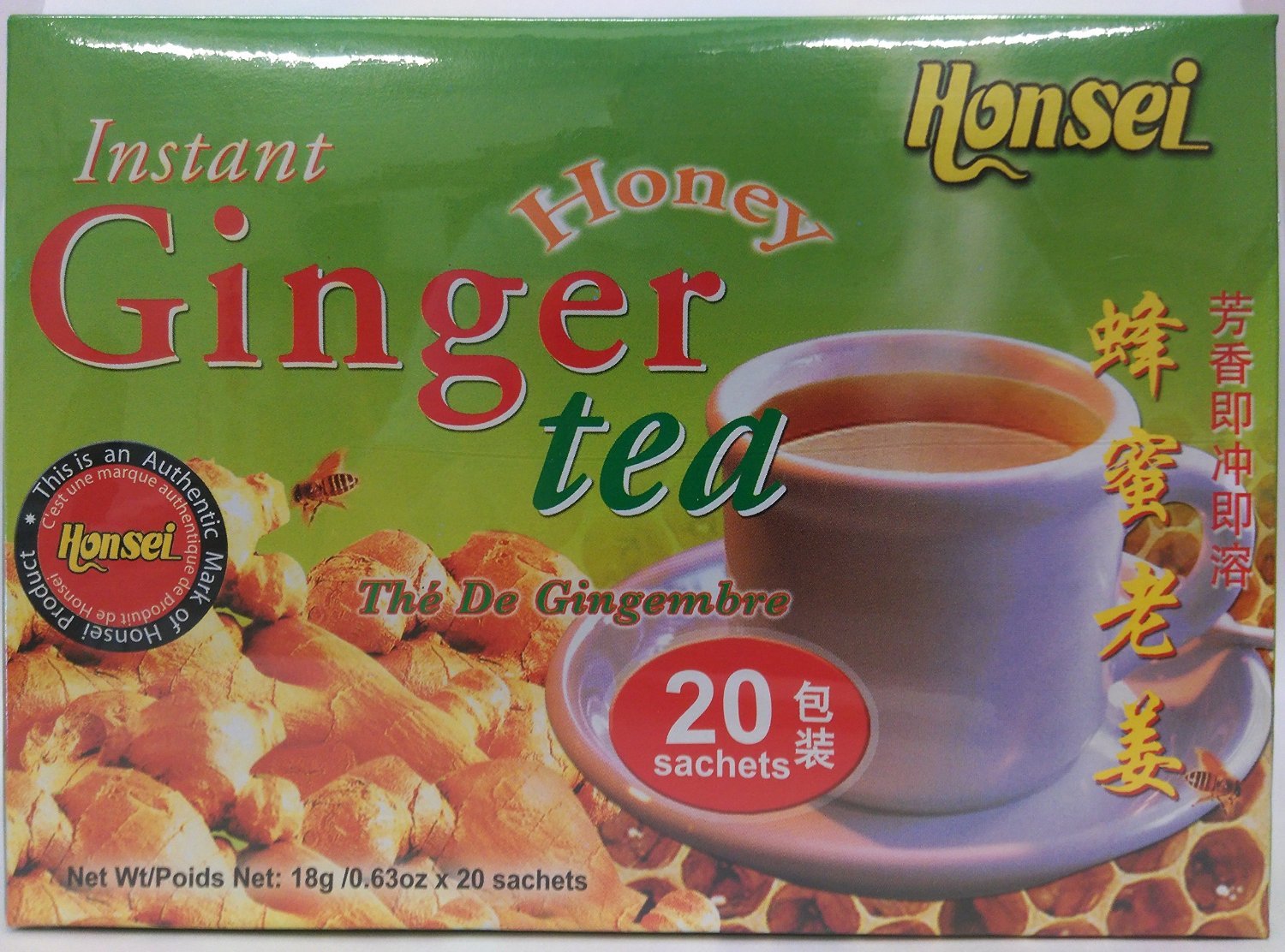 Honsei Instant Ginger Honey Tea, 40 Count