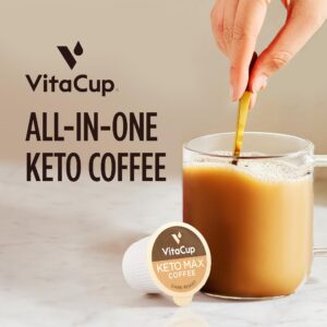 VitaCup Keto Max Dark Roast Coffee Pods, Ketosis & Energy, Butter, MCT Oil, Turmeric, B Vitamins, D3, All-In-One Keto Recyclable Single Serve Pod Compatible w/Keurig K-Cup Brewers,18 Ct