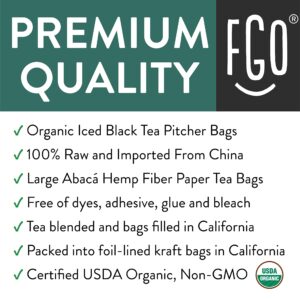 FGO Organic Black Iced Tea, Eco-Conscious Tea Bags, 36 Pitcher Bags, Packaging May Vary (Pack of 1)