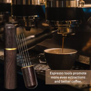 Zolunu Espresso Coffee Stirrer 5 Needles 0.4mm Espresso Distribution Tools, Natural Wood Handle and Stand (Walnut)