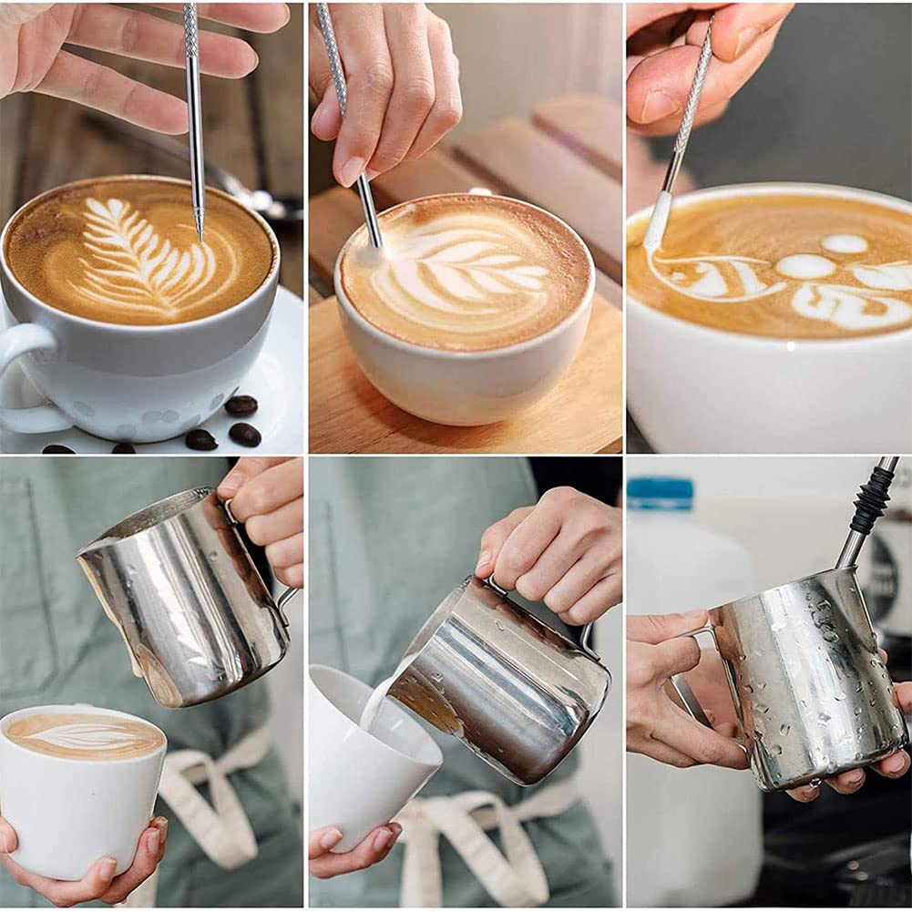 20 oz Milk Frothing Pitcher, 304 stainless steel 600ml milk can coffee frothing cup with art deco pen milk jug coffee cup used to make cappuccino latte