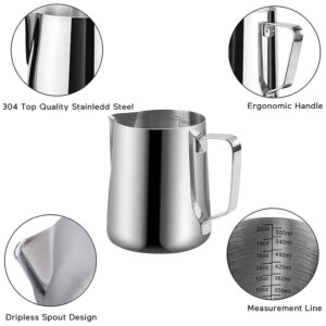 20 oz Milk Frothing Pitcher, 304 stainless steel 600ml milk can coffee frothing cup with art deco pen milk jug coffee cup used to make cappuccino latte