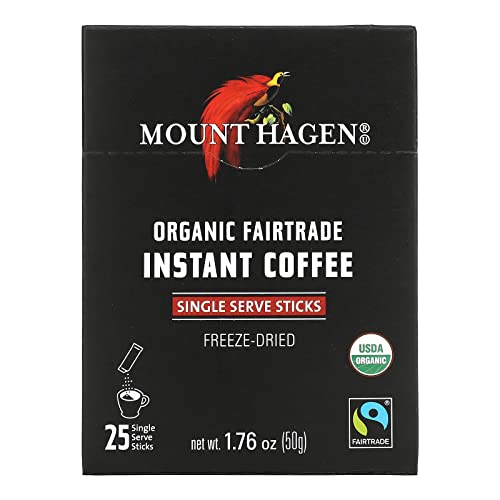 Mount Hagen 25 Count Single Serve Instant Coffee Packets | Organic Medium Roast Arabica Beans | Eco-friendly, Fair-Trade [25 sticks/1.76oz/50g]