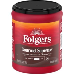 Folgers Gourmet Supreme Medium Dark Roast Ground Coffee, 9.6 Ounces (Pack of 6)