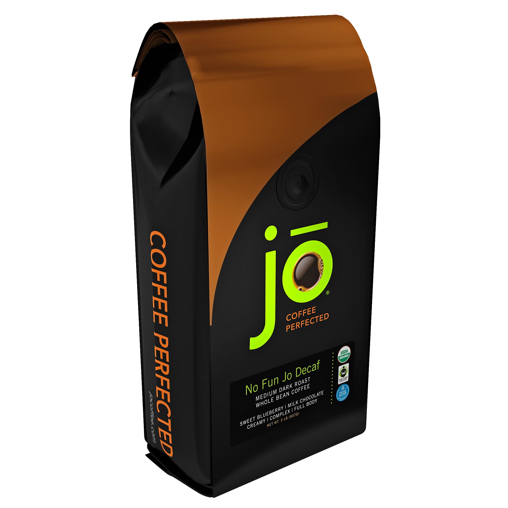 NO FUN JO DECAF: 2 lb, Organic Decaf Coffee, Whole Bean, Swiss Water Process, Fair Trade Certified, Medium Dark Roast, 100% Arabica Coffee, Certified Organic, Chemical Free Gluten Free, Decaf Espresso