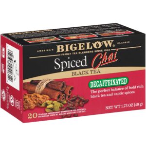 bigelow tea decaffeinated spiced chai black tea, 20 count (pack of 6), 120 total tea bags