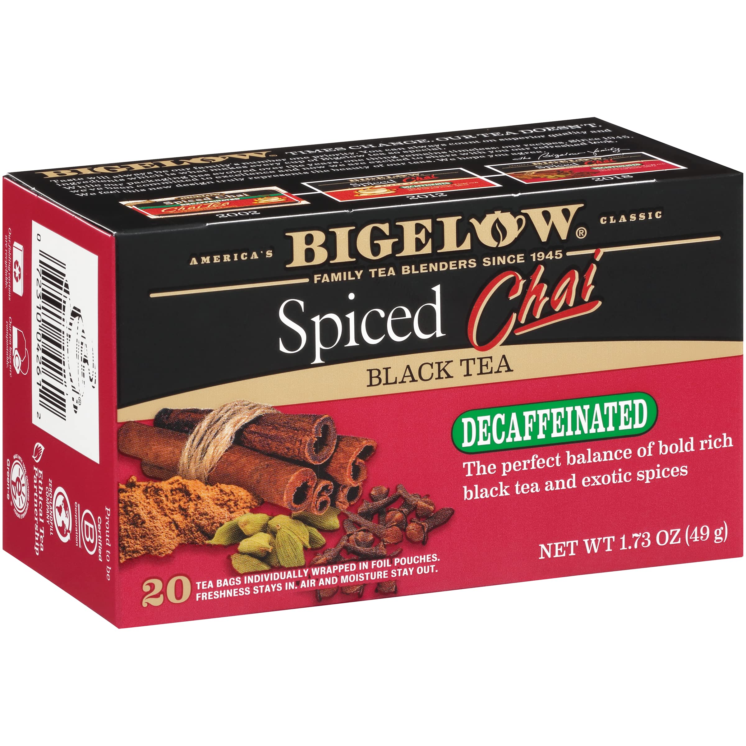 Bigelow Tea Decaffeinated Spiced Chai Black Tea, 20 Count (Pack of 6), 120 Total Tea Bags