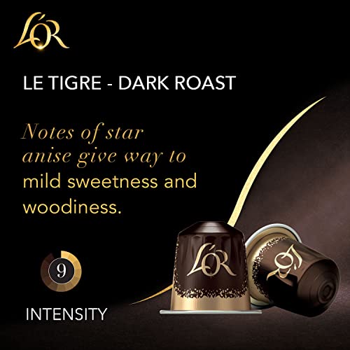 L'OR Coffee Pods, 30 Capsules Le Tigre Dark Roast Blend, Single Cup Aluminum Coffee Capsules Exclusively Compatible with the L'OR BARISTA System