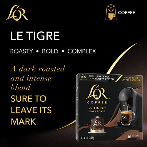 L'OR Coffee Pods, 30 Capsules Le Tigre Dark Roast Blend, Single Cup Aluminum Coffee Capsules Exclusively Compatible with the L'OR BARISTA System