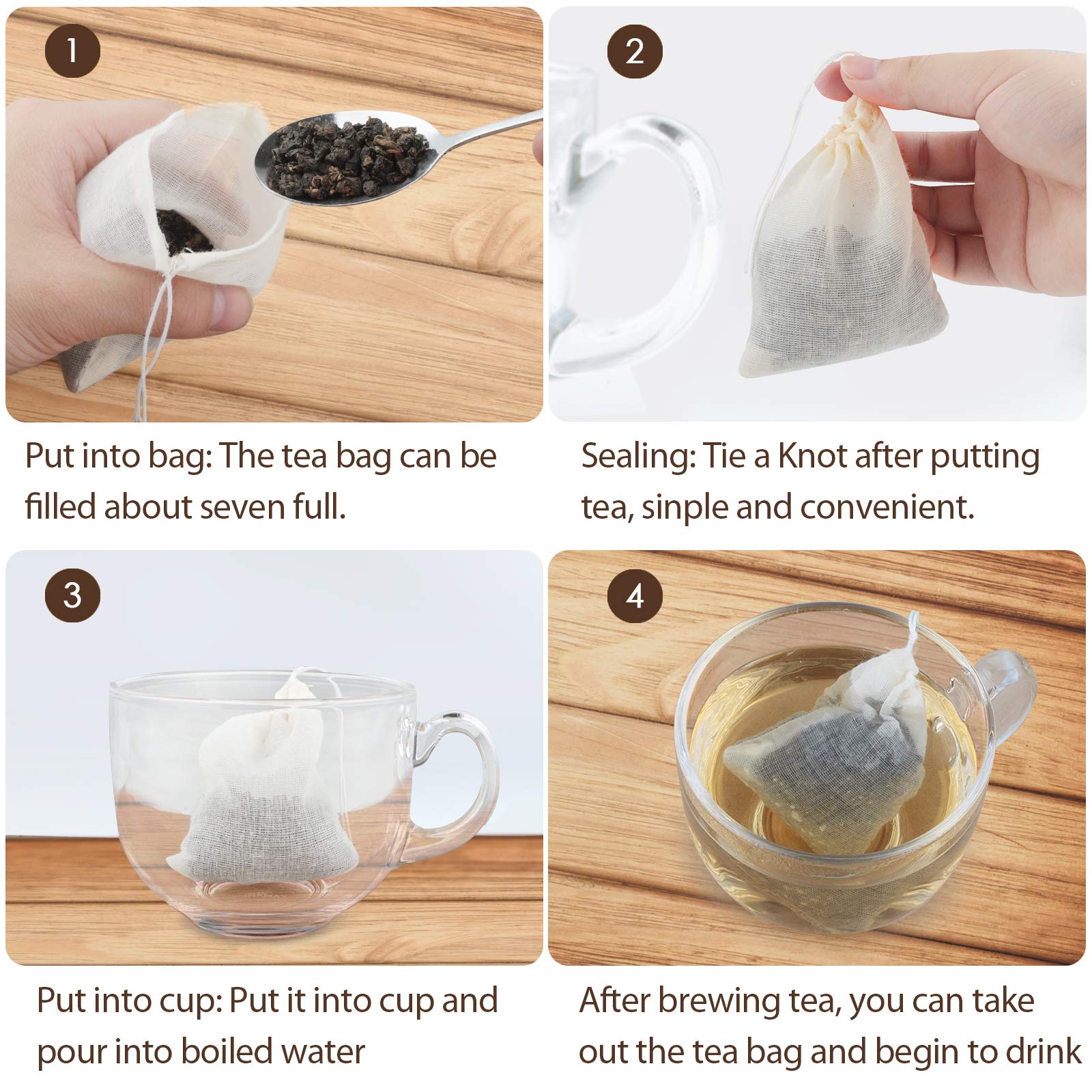 Tea Filter Bags, 50 Pack Housim Reusable Cotton Tea Bags Empty Unbleached Strainer Filter Bags ECO Friendly Tea/Herb Brew Bags Loose Leaf Tea Infuser for Home Office Travel (3.1 x 3.9Inch)