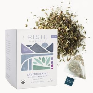 rishi tea lavender mint - herbal tea bags, caffeine free, lavender mint tea, usda certified organic, certified kosher, lavender tea bags, organic herbal tea, w/peppermint & sage - 15 sachets