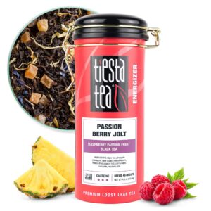 tiesta tea - passion berry jolt, raspberry passion fruit black tea, premium loose leaf tea blends, caffeinated black tea, make hot or iced tea & brews up to 50 cups - 4 ounce refillable tin