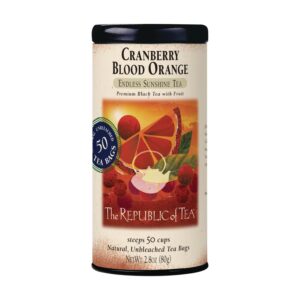 the republic of tea cranberry blood orange black tea, tin of 50 tea bags