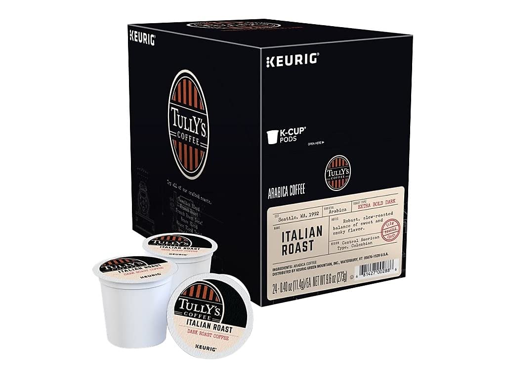 Tully's Coffee Italian Roast Keurig Single-Serve K-Cup Pods, Dark Roast Coffee, 96 Count (4 Packs of 24)