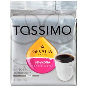 tassimo gevalia 15% kona blend bold dark roast coffee t-discs for tassimo single cup home brewing systems (16 ct pack)