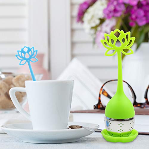 ANYI16 Tea Infuser Filter 2 Pack Stainless Steel Tea Ball - Loose Tea Steeper Mesh Tea Cup Filter with Flower shaped Silicone Handle for Loose Leaf or Herbal Tea