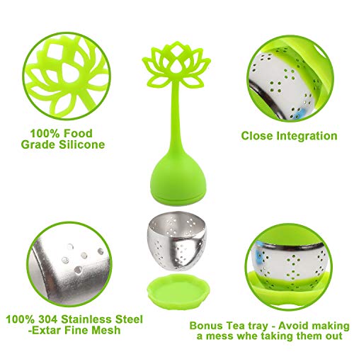 ANYI16 Tea Infuser Filter 2 Pack Stainless Steel Tea Ball - Loose Tea Steeper Mesh Tea Cup Filter with Flower shaped Silicone Handle for Loose Leaf or Herbal Tea