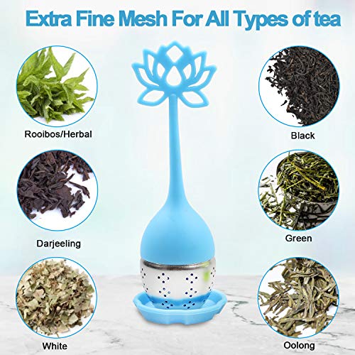 ANYI16 Tea Infuser Filter 2 Pack Stainless Steel Tea Ball - Loose Tea Steeper Mesh Tea Cup Filter with Flower shaped Silicone Handle for Loose Leaf or Herbal Tea