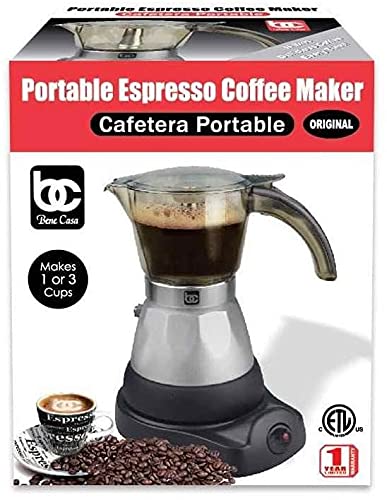 Bene Casa Espresso Coffee Maker, 3 Cup, 12 x 9 x 8"