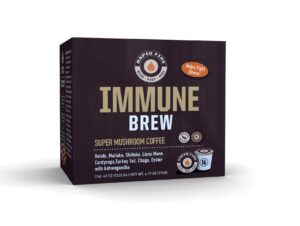 rapidfire immune premium brew coffee, super mushroom coffee, supports immune system, promotes rest and relaxation, rich in antioxidants, 8 mushroom blend and ashwagandha, 16 k-cup servings